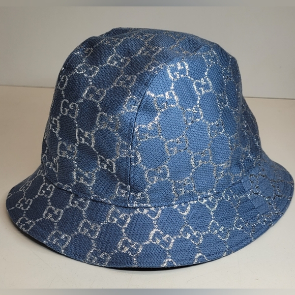 Gucci | Accessories | Gucci Gg Supreme Blue Silver Bucket Hat | Poshmark